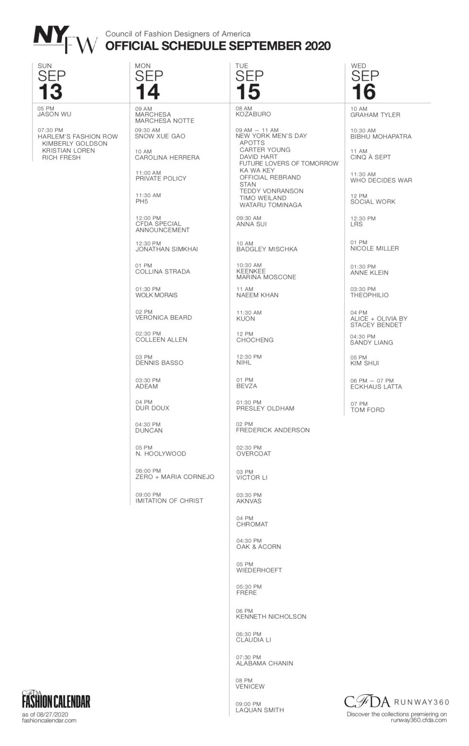 The CFDA has Announced the Official Schedule for NYFW and Innovative ...